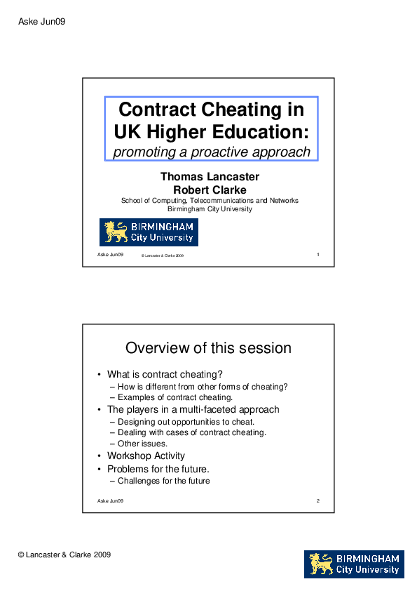 (PDF) Contract Cheating in UK Higher Education: promoting a proactive ...