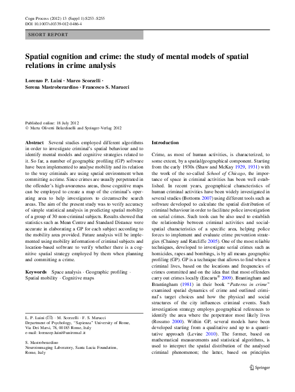(PDF) Spatial cognition and crime: the study of mental models of spatial relations in crime analysis