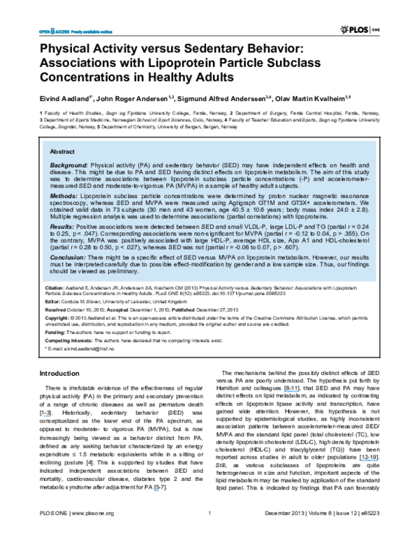 (PDF) Physical Activity versus Sedentary Behavior: Associations with Lipoprotein Particle ...