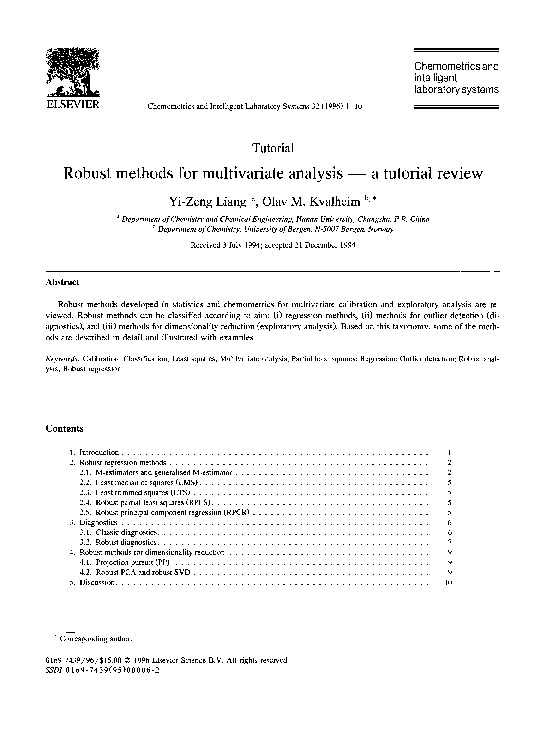 (PDF) Robust methods for multivariate analysis — a tutorial review