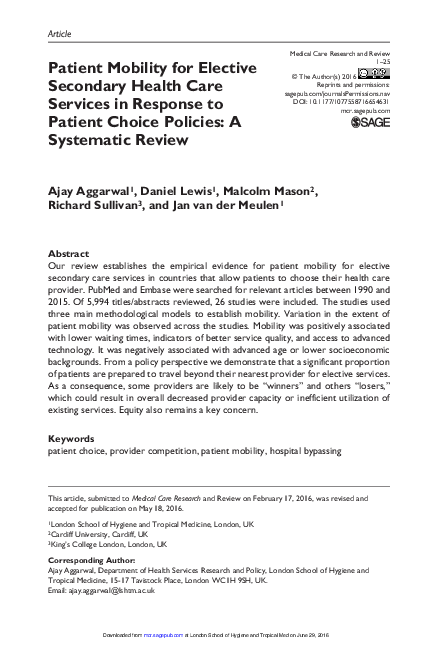 (PDF) Patient Mobility for Elective Secondary Health Care Services in ...