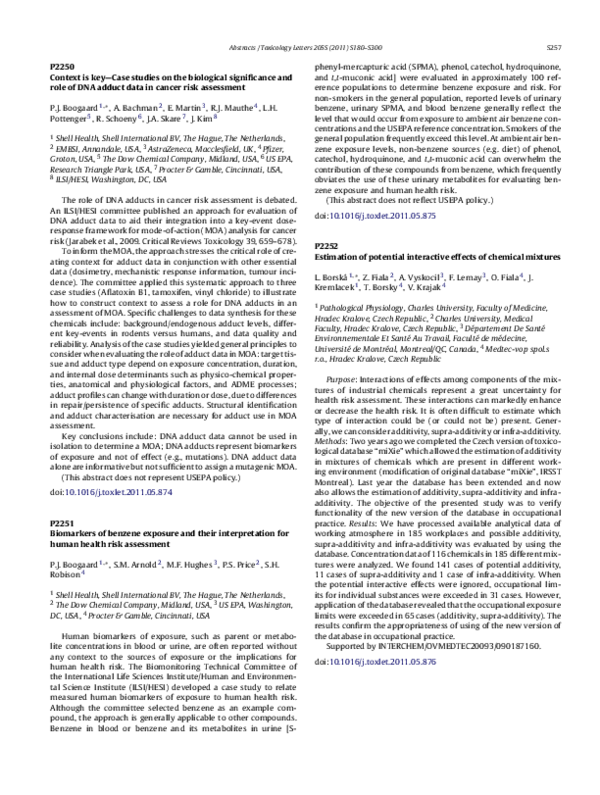 (PDF) Biomarkers of benzene exposure and their interpretation for human ...
