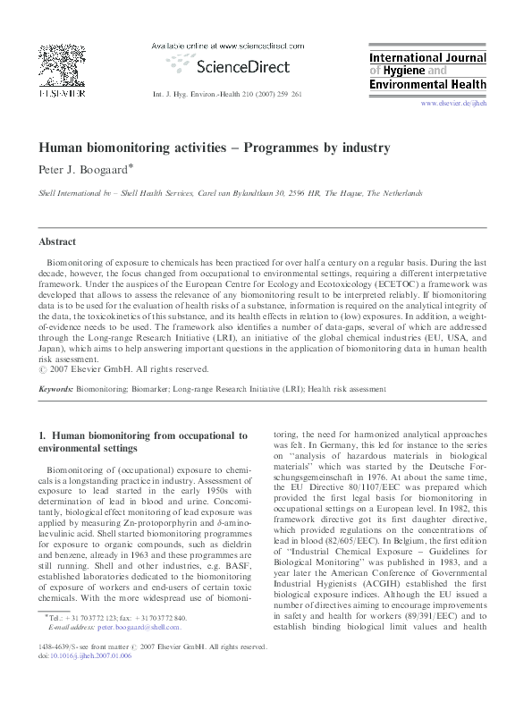 (PDF) Human biomonitoring activities – Programmes by industry