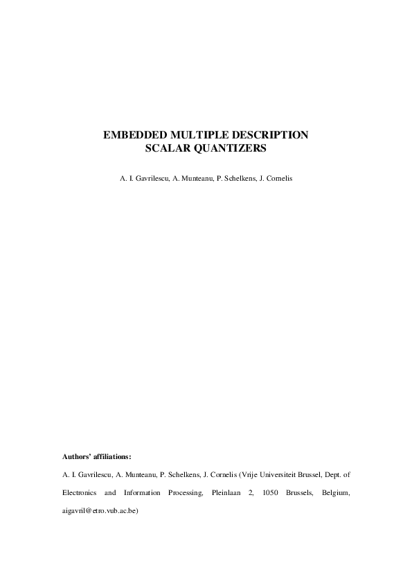 Pdf Embedded Multiple Description Scalar Quantisers 