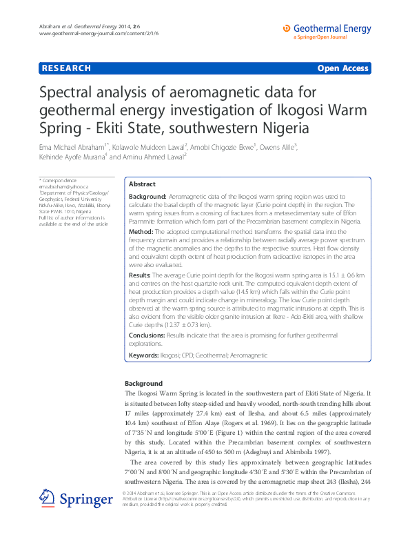(PDF) Spectral analysis of aeromagnetic data for geothermal energy ...