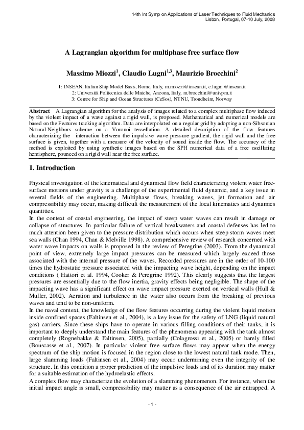 (PDF) A Lagrangian algorithm for multiphase free surface flow