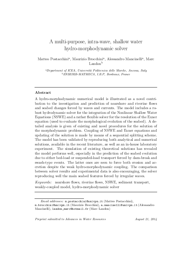 (PDF) A multi-purpose, intra-wave, shallow water hydro-morphodynamic solver