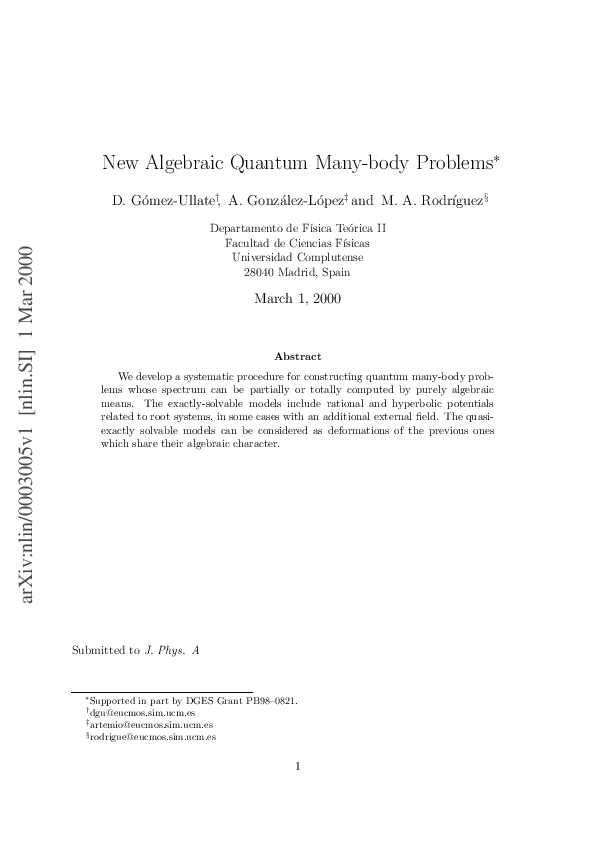 (PDF) New algebraic quantum many-body problems