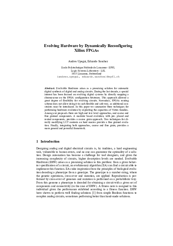 (PDF) Evolving Hardware by Dynamically Reconfiguring Xilinx FPGAs