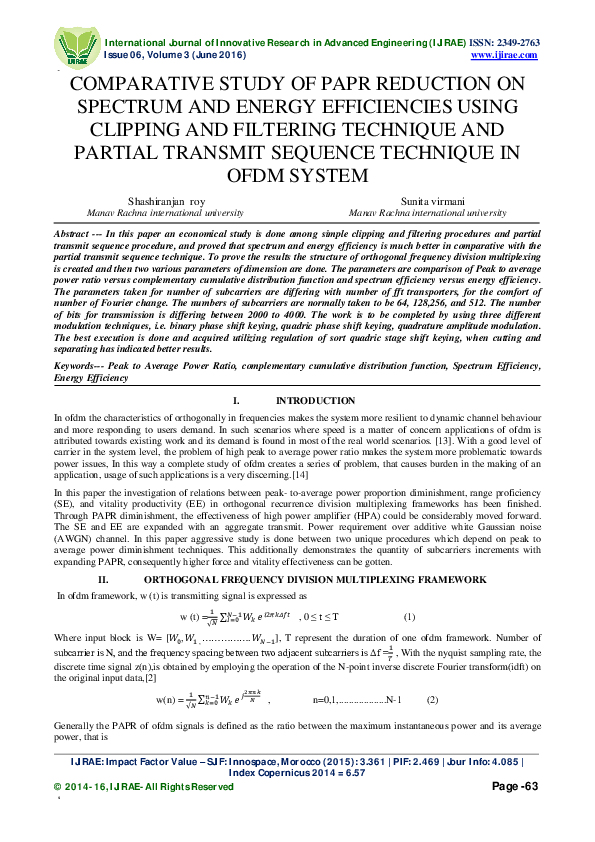 (PDF) COMPARATIVE STUDY OF PAPR REDUCTION ON SPECTRUM AND ENERGY EFFICIENCIES USING CLIPPING AND ...