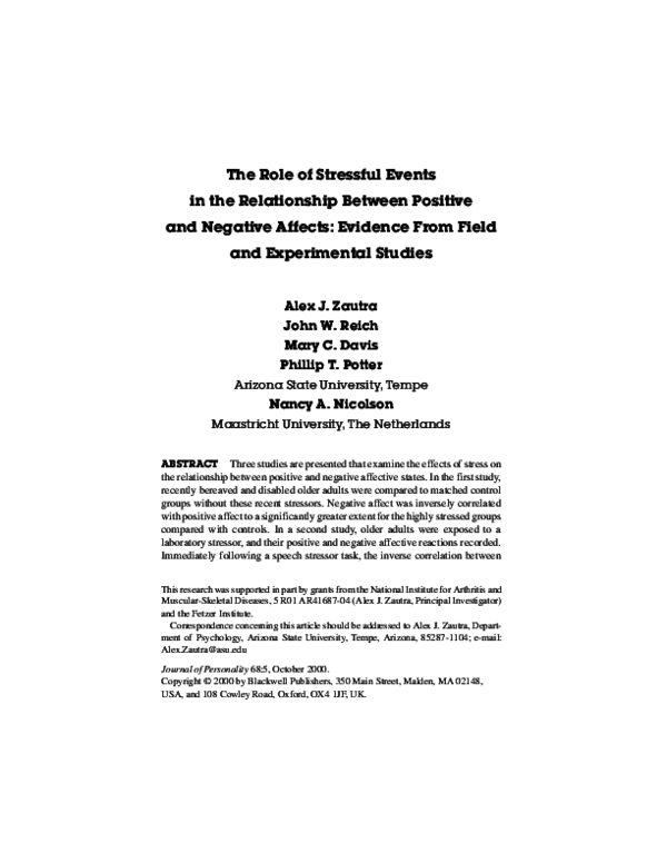 (PDF) The Role of Stressful Events in the Relationship Between Positive ... (PDF) The Role of Stressful Events in the Relationship Between Positive ...