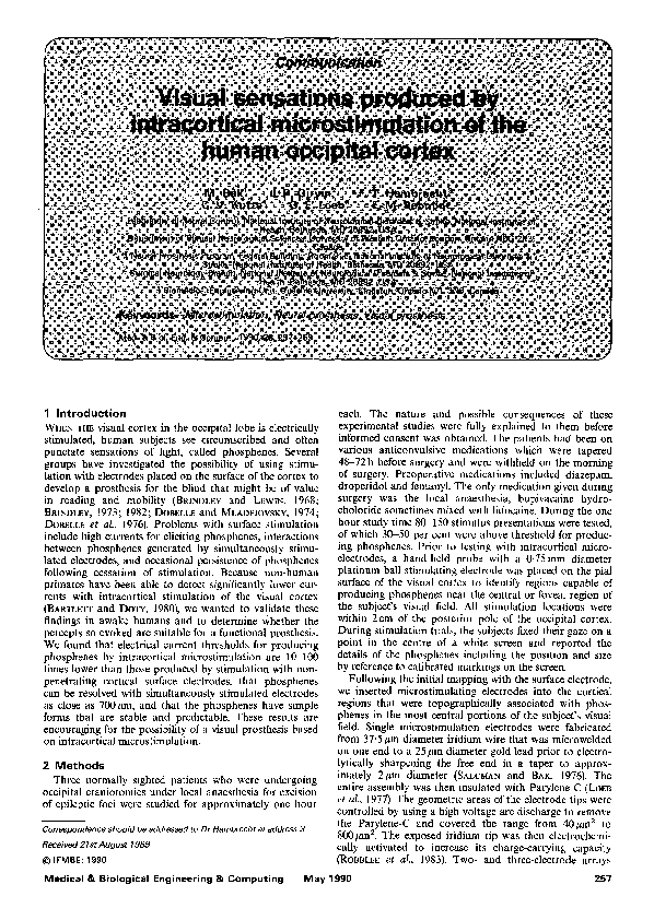 (PDF) Visual sensations produced by intracortical microstimulation of ...