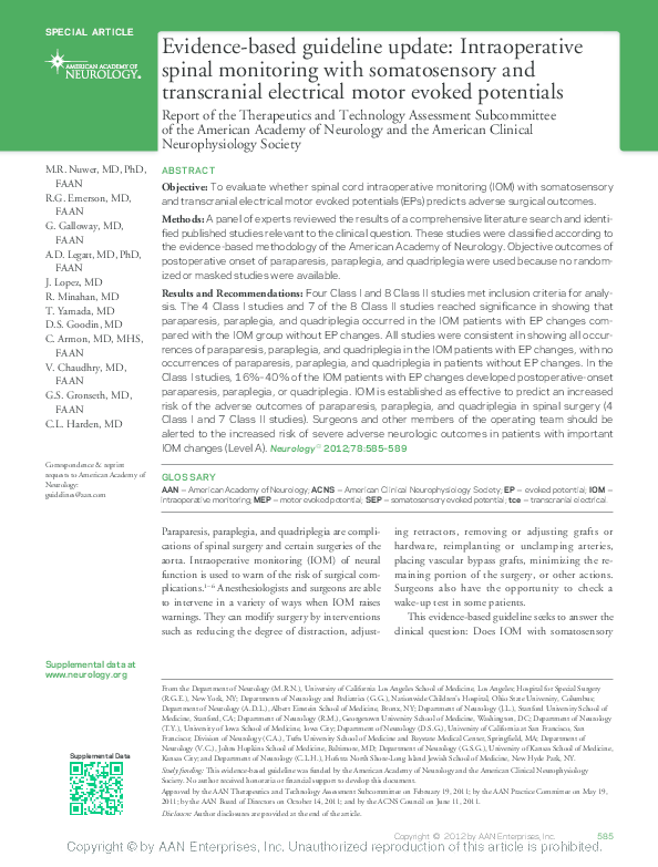(PDF) Evidence-based guideline update: intraoperative spinal monitoring ...