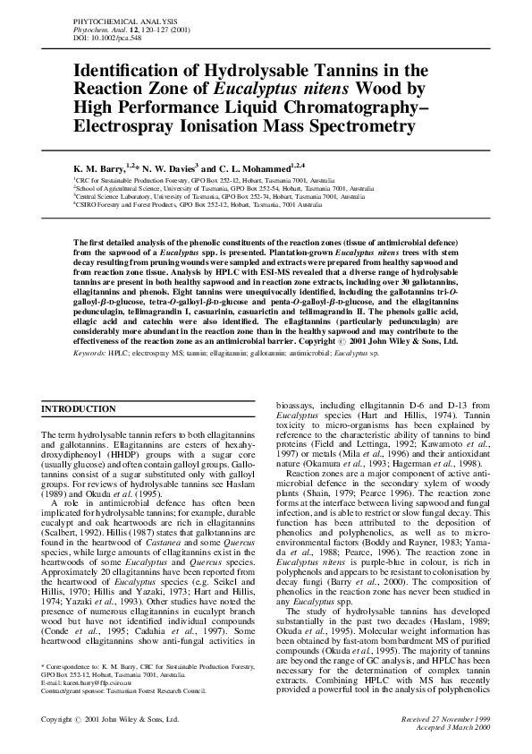 (PDF) Identification of hydrolyzable tannins in the reaction zone of Eucalyptus nitens wood, by ...