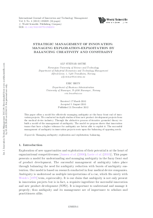 (PDF) Strategic Management of Innovation: Managing Exploration-Exploitation by Balancing ...