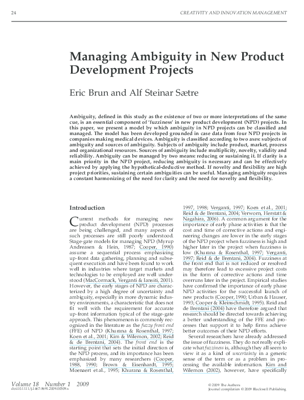 (PDF) Managing Ambiguity in New Product Development Projects