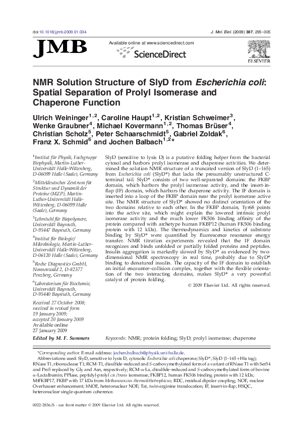 (PDF) NMR Solution Structure of SlyD from Escherichia coli: Spatial ...