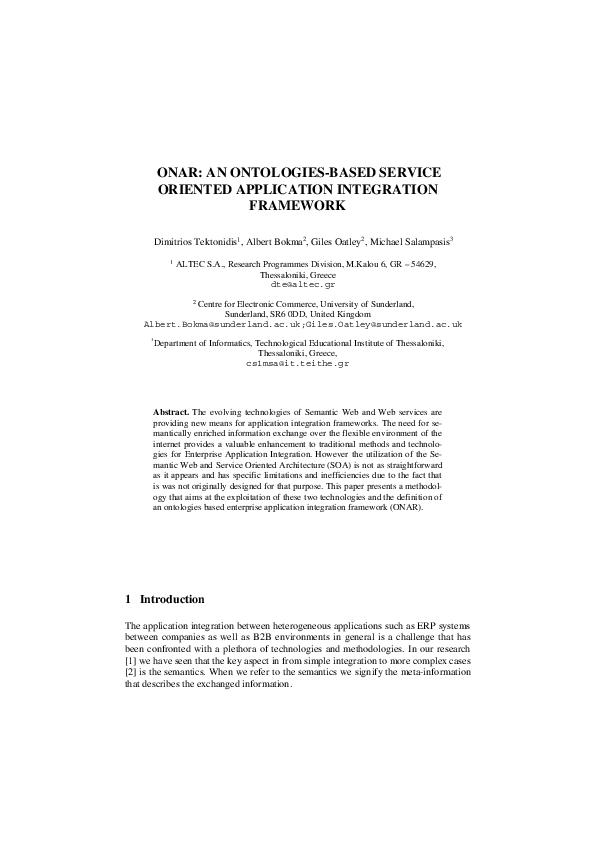 (PDF) ONAR: An ontologies-based service oriented application integration framework