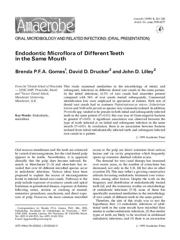 (PDF) Endodontic Microflora of Different Teeth in the Same Mouth