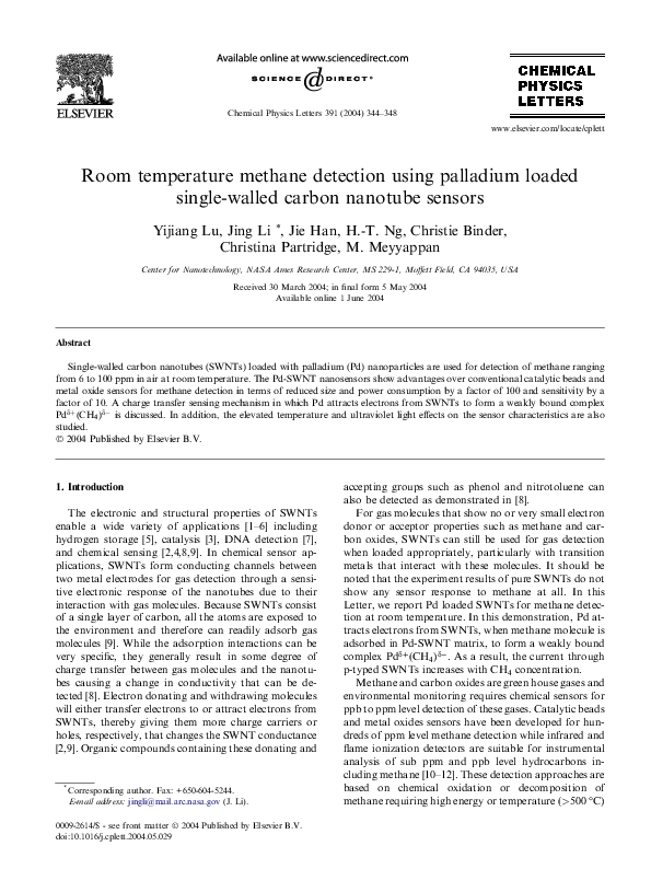 (PDF) Room temperature methane detection using palladium loaded single ...