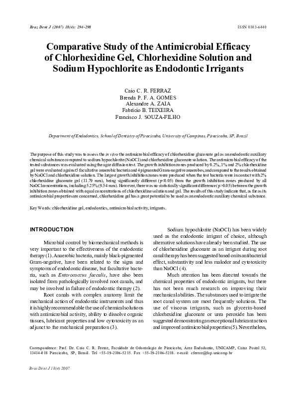 (PDF) Comparative study of the antimicrobial efficacy of chlorhexidine gel, chlorhexidine ...