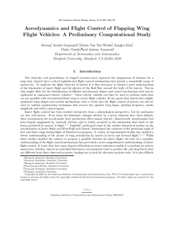 (PDF) Aerodynamics and Flight Control of Flapping Wing Flight Vehicles: A Preliminary ...