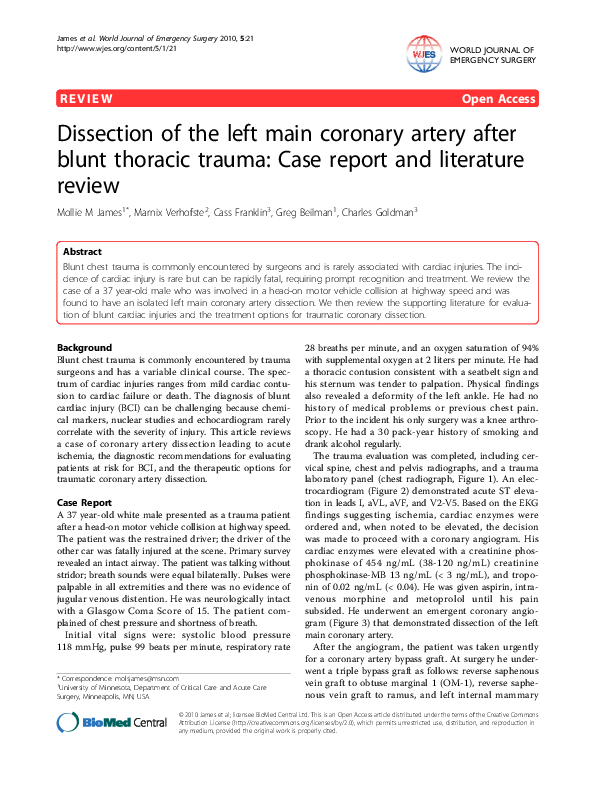 (PDF) Dissection of the left main coronary artery after blunt thoracic ...
