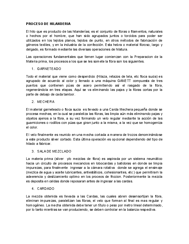 (DOC) PROCESO DE HILANDERIA