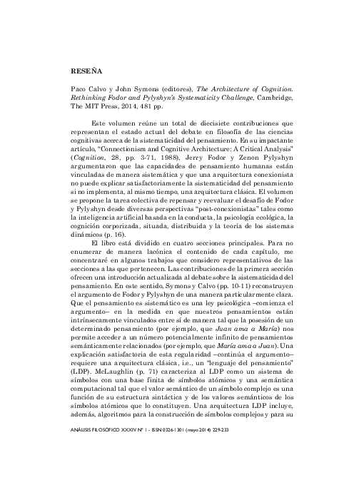 (PDF) Review of: The Architecture of Cognition: Rethinking Fodor and ...
