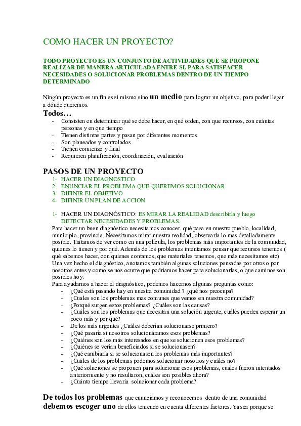 (DOC) COMO HACER UN PROYECTO? TODO PROYECTO ES UN CONJUNTO DE ...