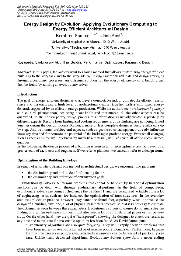 Pdf Energy Design By Evolution Applying Evolutionary Computing To 3495