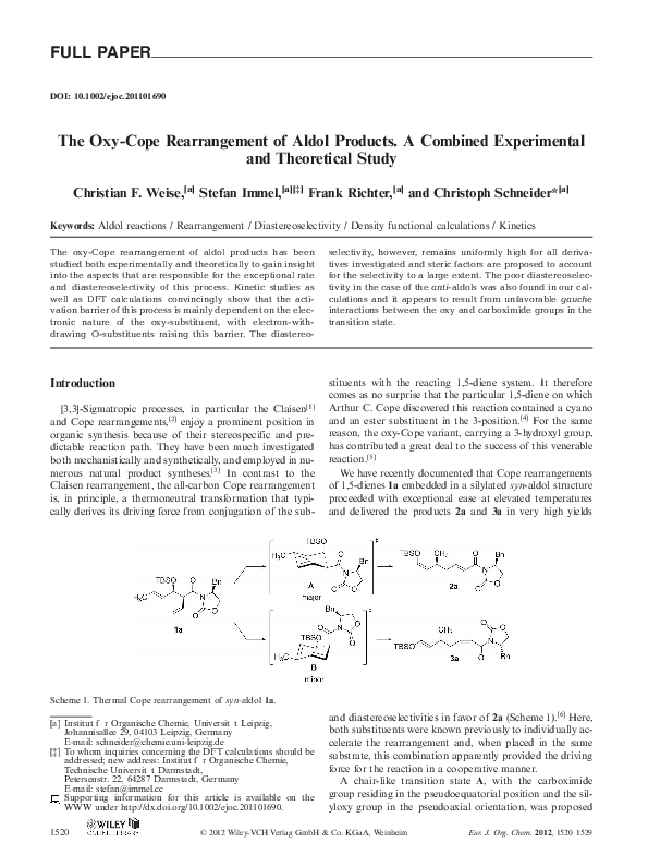 (PDF) The Oxy-Cope Rearrangement of Aldol Products. A Combined ...