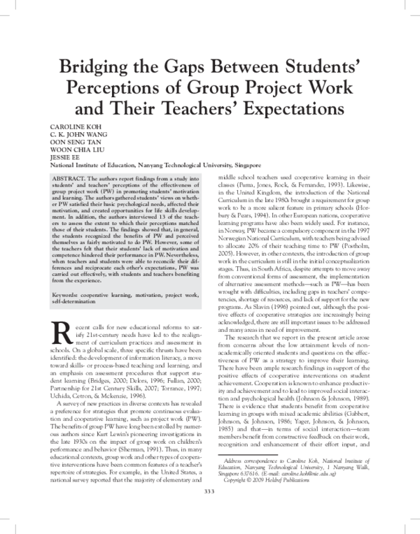 (PDF) Bridging the Gaps Between Students' Perceptions of Group Project ...
