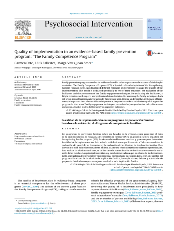 (PDF) Psychosocial Intervention Quality of implementation in an ...