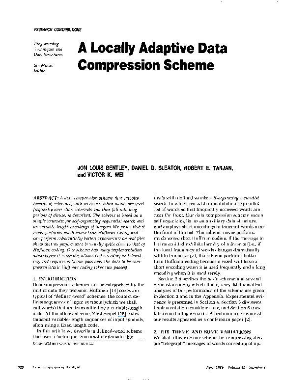 Pdf A Locally Adaptive Data Compression Scheme