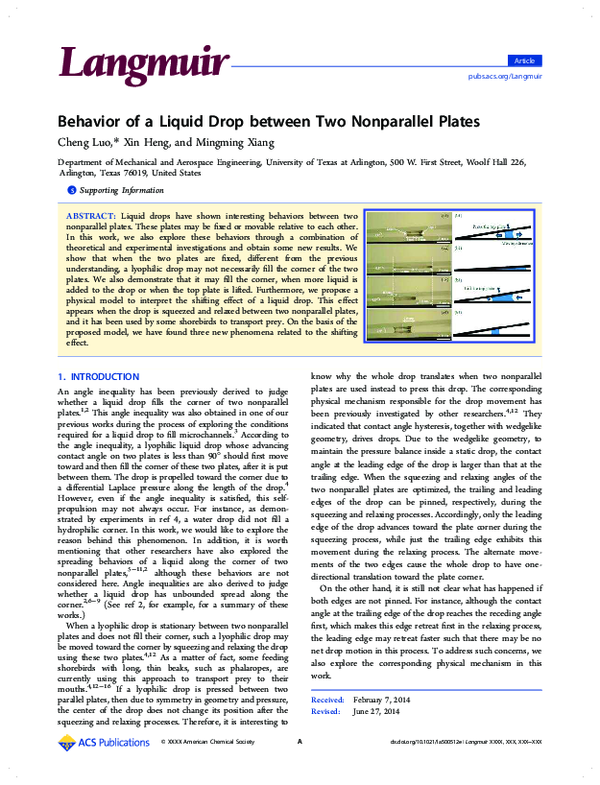 (PDF) Placement of a liquid drop between two plates