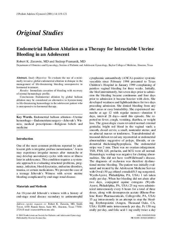(PDF) Endometrial Balloon Ablation as a Therapy for Intractable Uterine ...