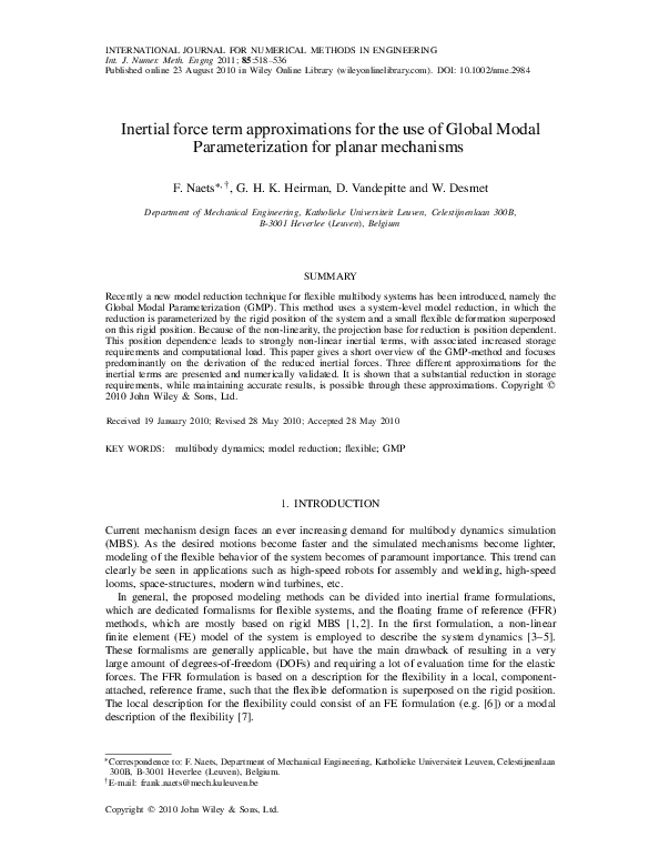 (PDF) Inertial force term approximations for the use of Global Modal Parameterization for planar ...