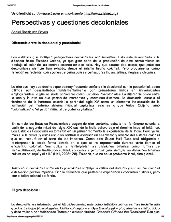 (PDF) Perspectivas y cuestiones decoloniales