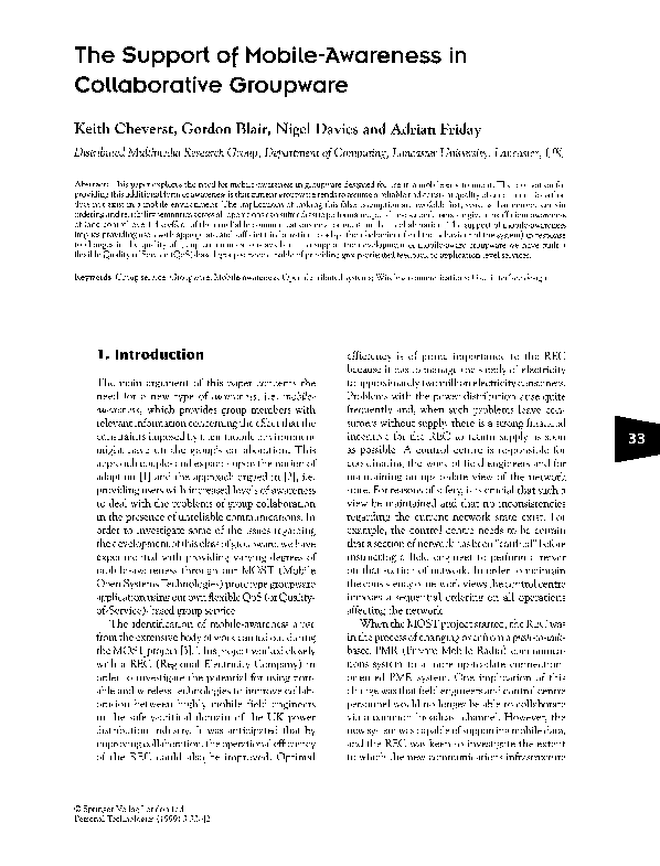 (PDF) The support of mobile-awareness in collaborative groupware
