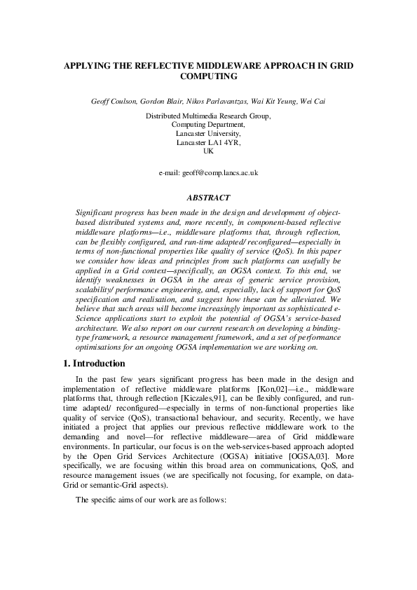 Pdf Applying The Reflective Middleware Approach In Grid Computing