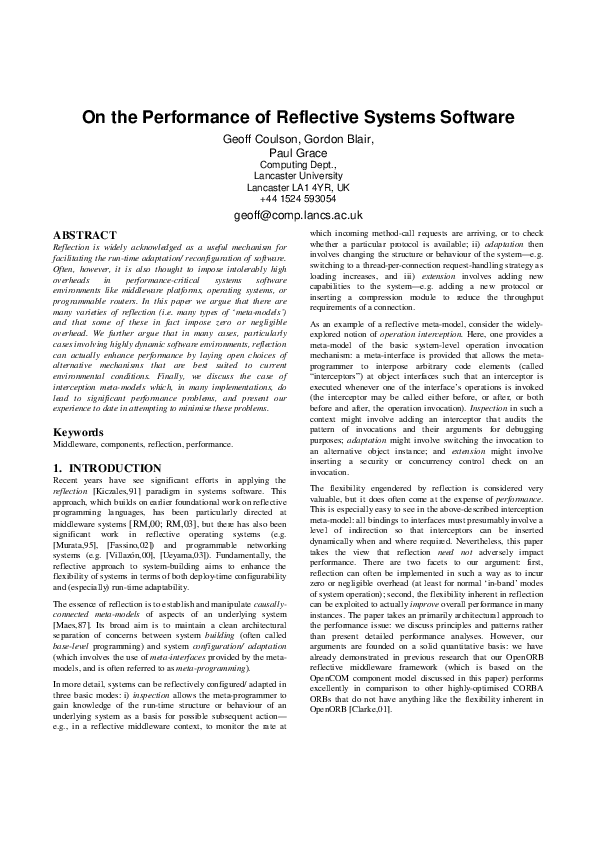 (PDF) On the performance of reflective systems software
