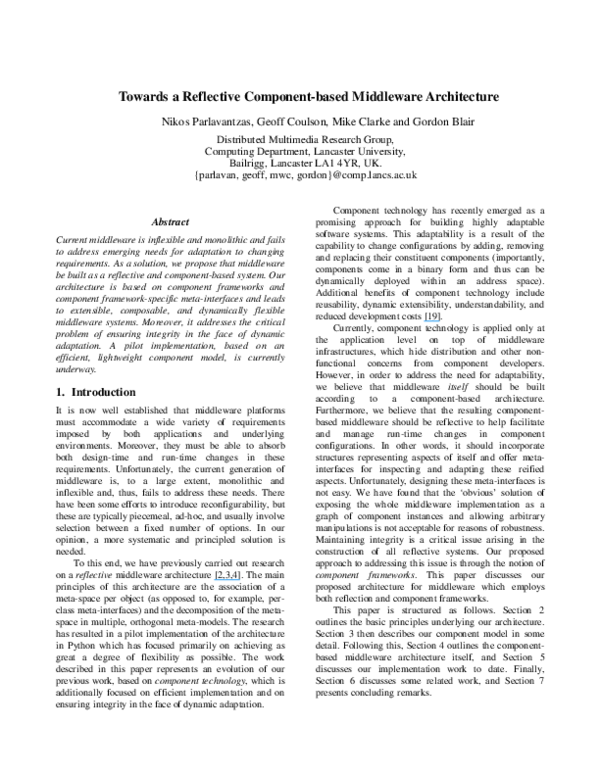 (PDF) Towards a Reflective Component-based Middleware Architecture