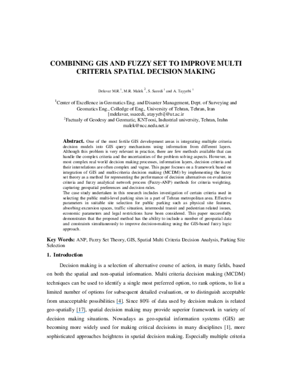 Pdf Combining Gis And Fuzzy Set To Improve Multi Criteria Spatial
