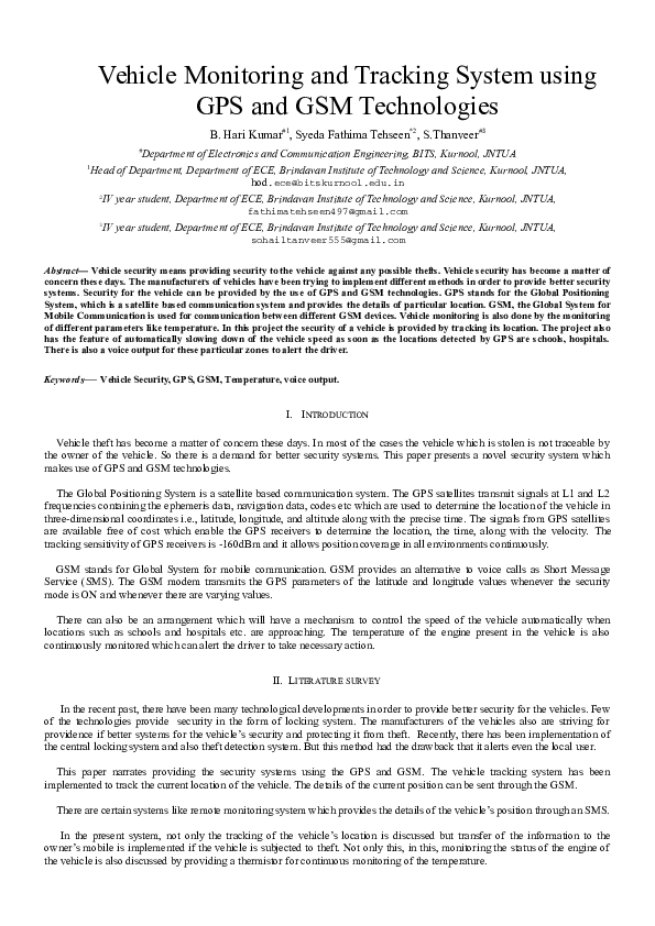 (DOC) Vehicle Monitoring and Tracking System using GPS and GSM Technologies