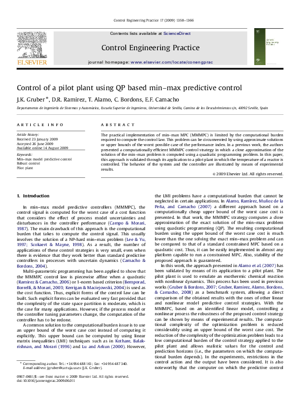 (PDF) Control of a pilot plant using QP based min–max predictive control