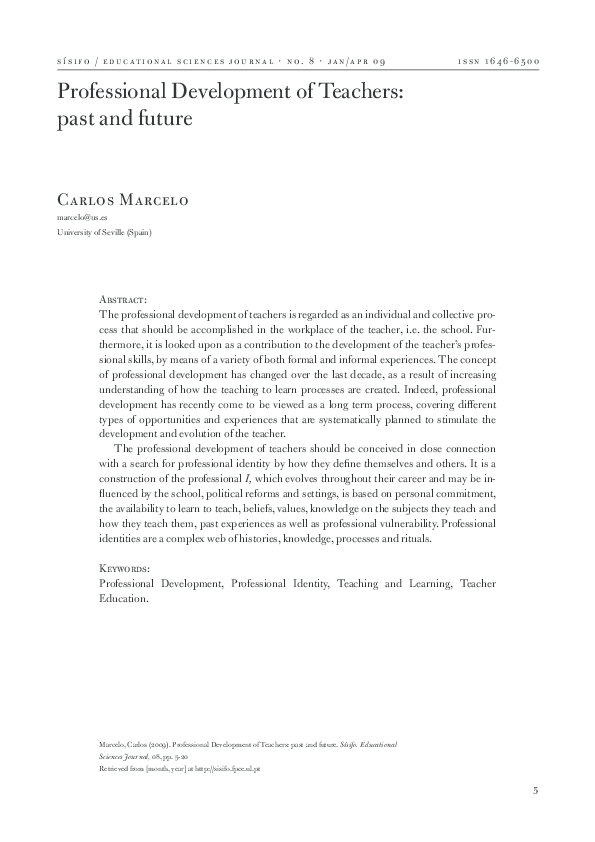 Pdf Professional Development Of Teachers Past And Future