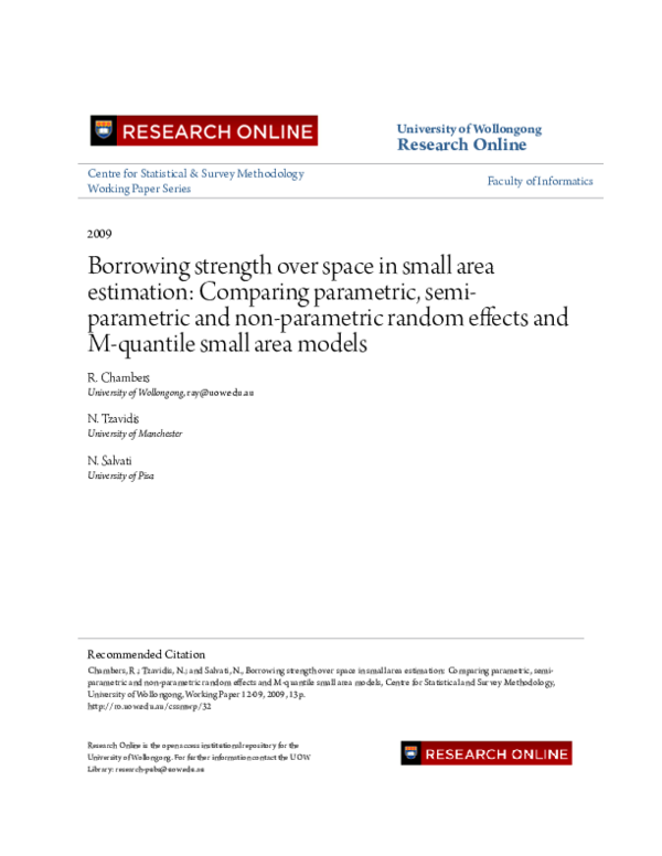 (PDF) Borrowing strength over space in small area estimation: Comparing parametric, semi ...