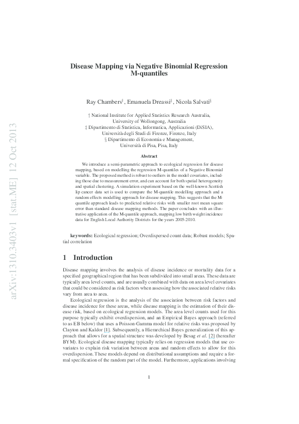 (PDF) Disease mapping via negative binomial regression M-quantiles