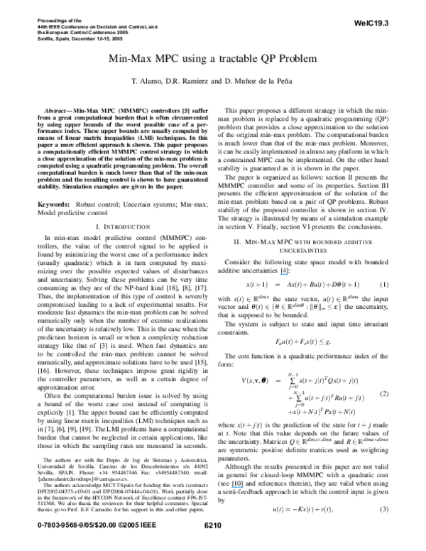 (PDF) Min-max MPC using a tractable QP problem